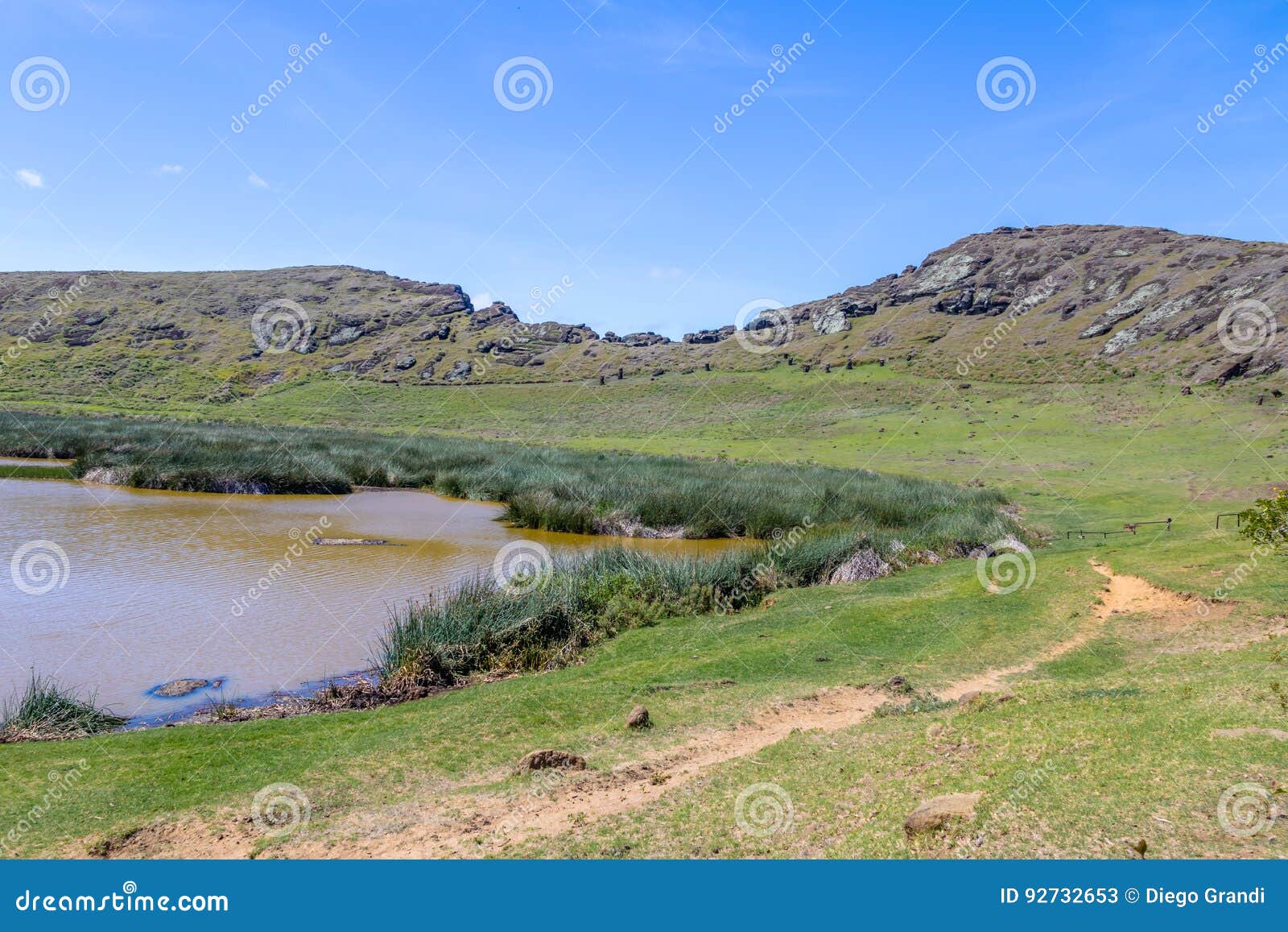 Interior of Crater of Rano Raraku Volcano - Easter Island, Chile Stock ...