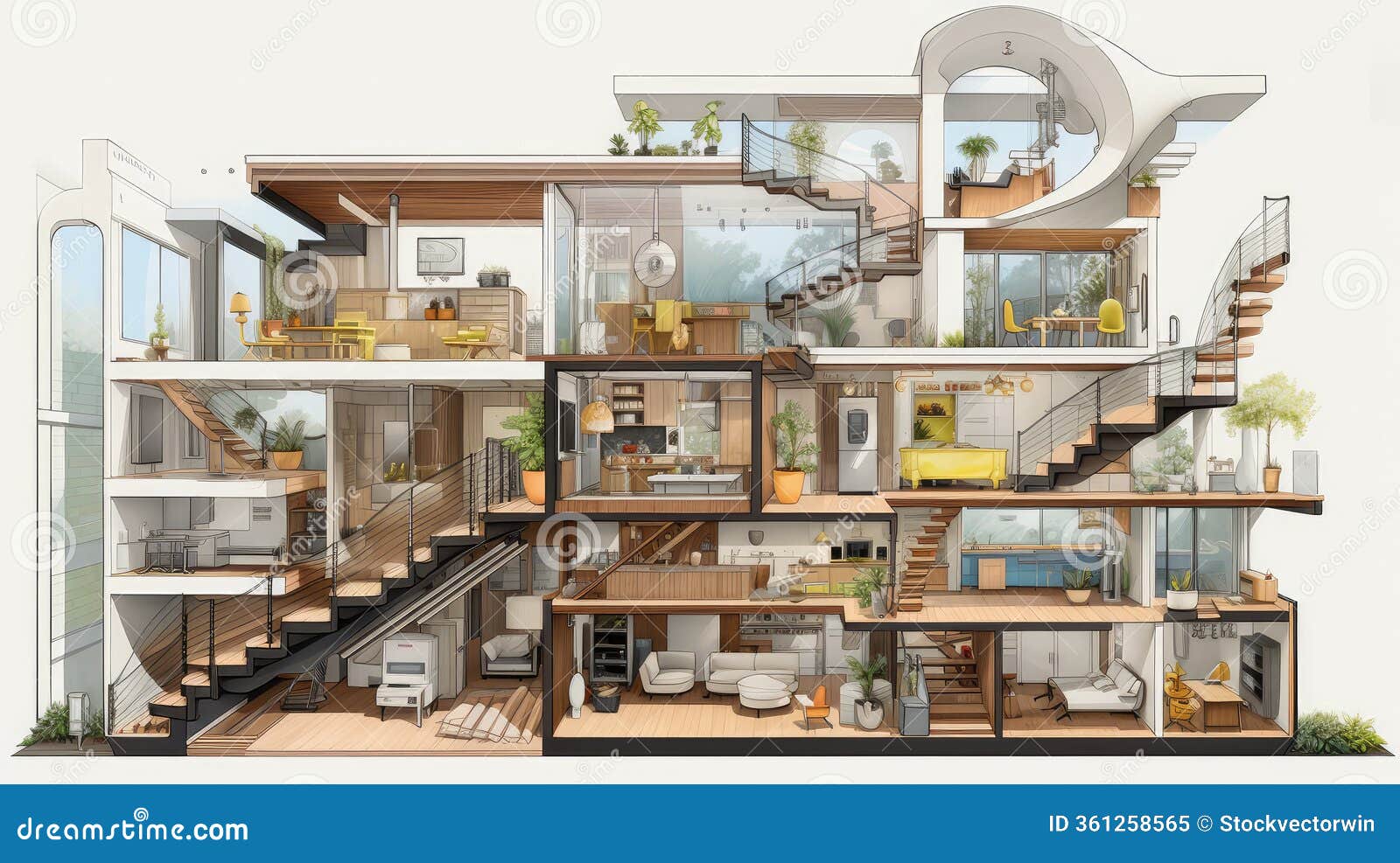 Interior Cross Section House Stock Illustration - Illustration of ...