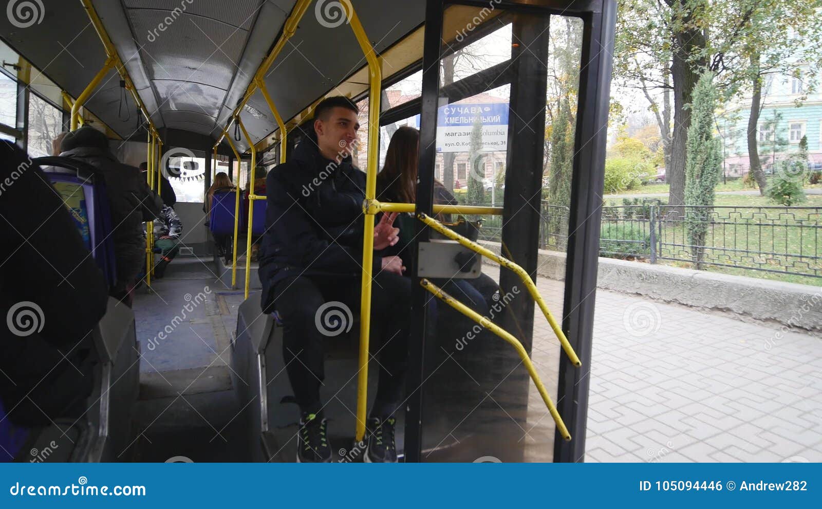 Interior of Crowded Bus with Passengers Getting on at Stop Stock ...