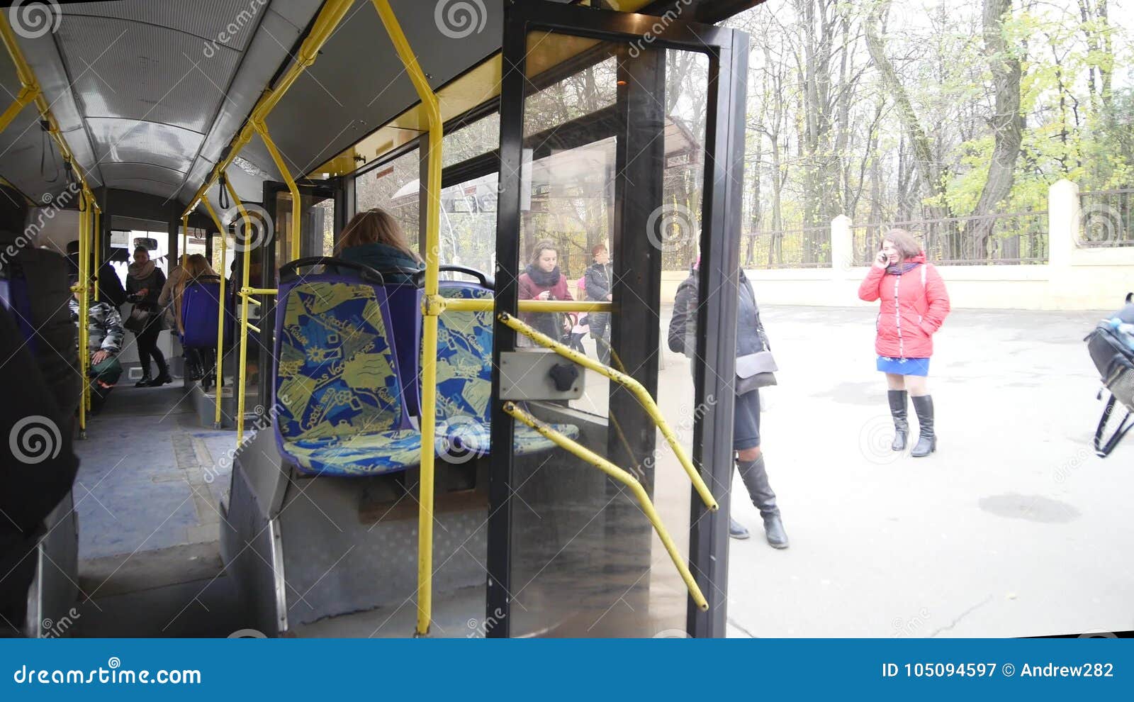 Interior of Crowded Bus with Passengers Getting on at Stop Stock Video ...