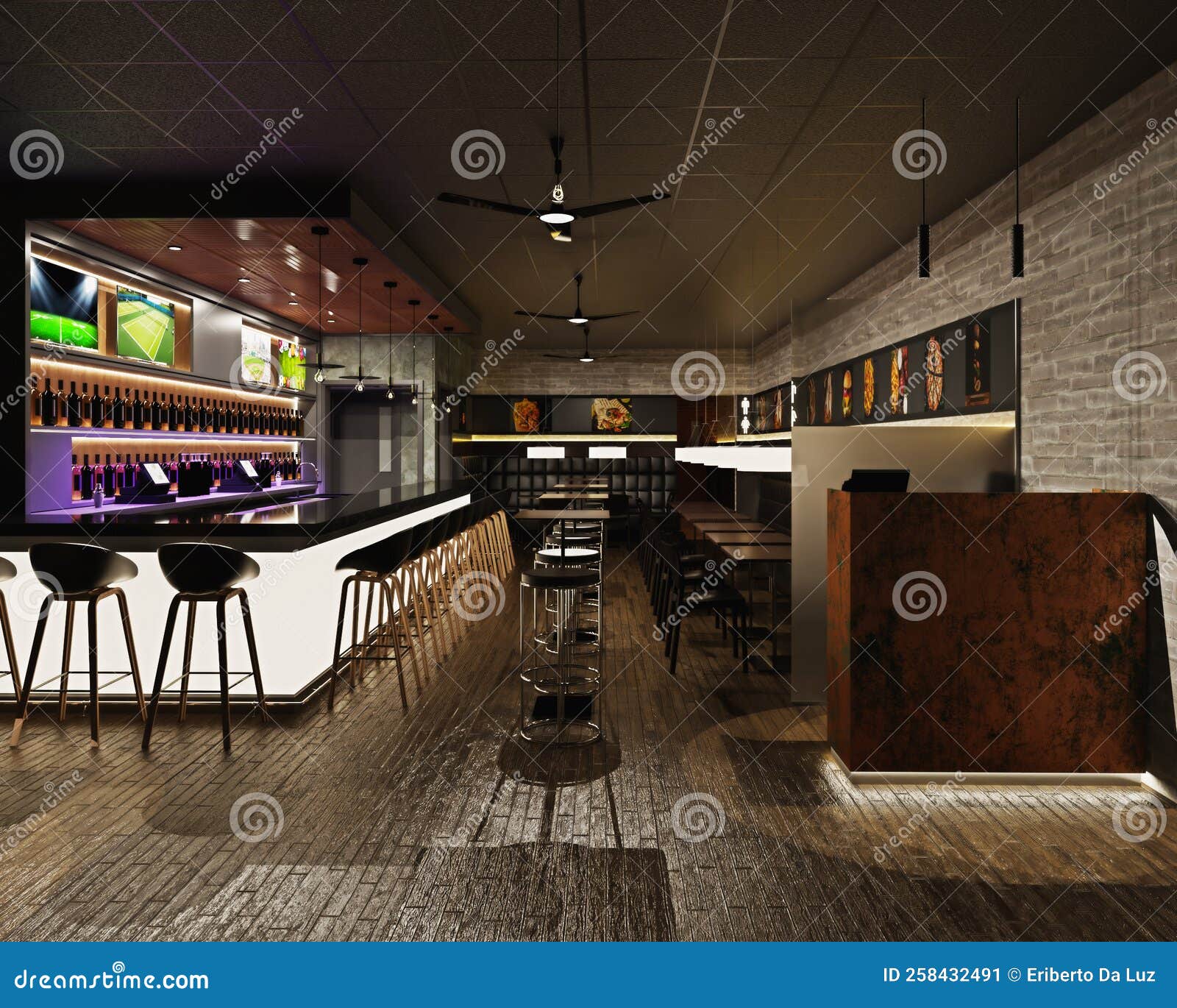 Interior 3D Rendering of Restaurant and Bar Stock Illustration ...