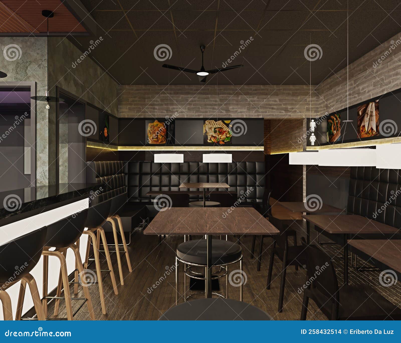 Interior 3D Rendering of Restaurant and Bar Stock Illustration ...