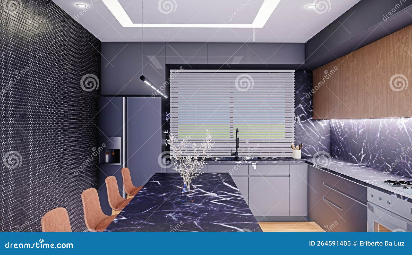 Interior 3D Rendering of Restaurant and Bar Stock Illustration ...