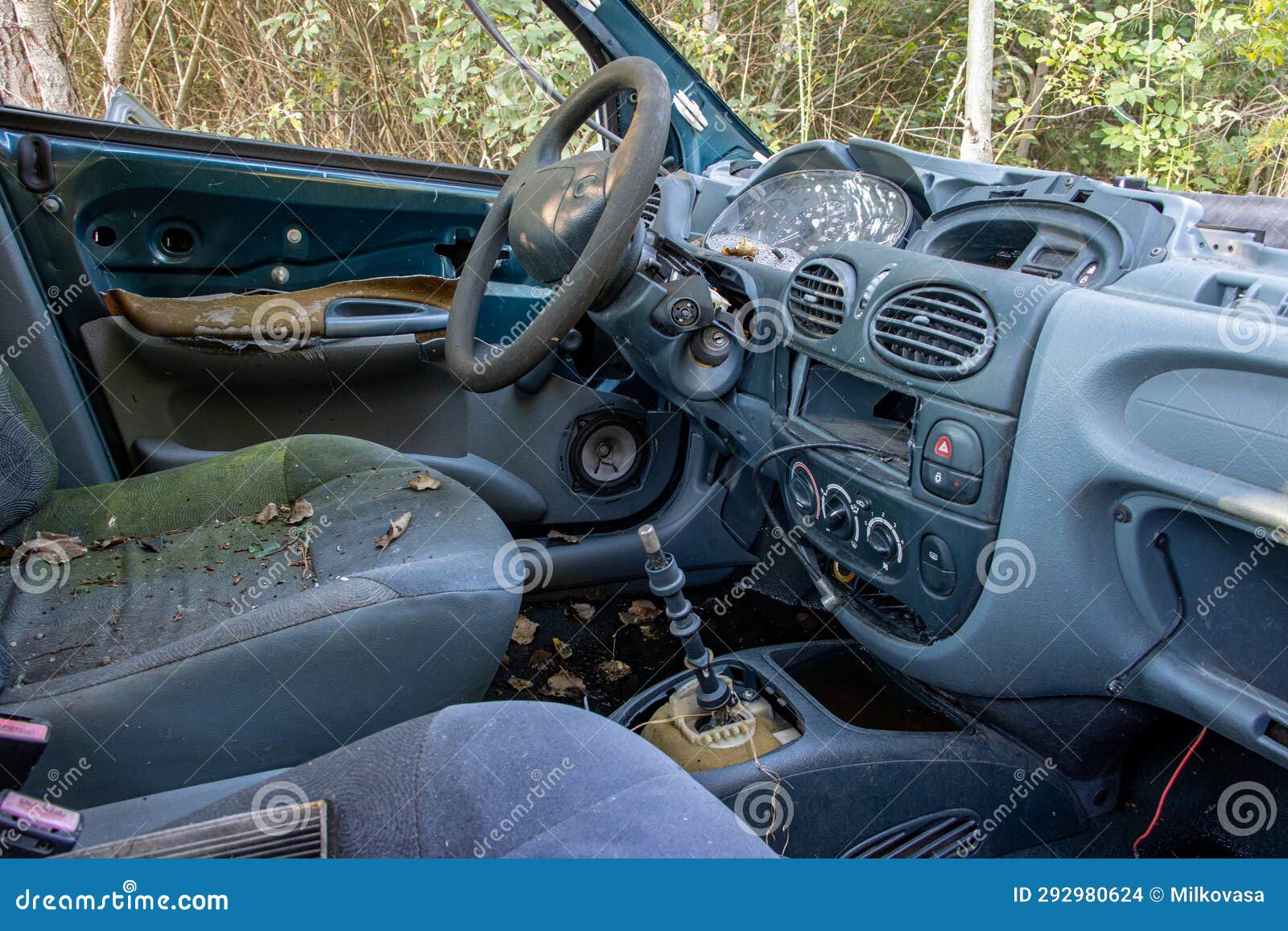 Interior of a Damaged Car Parked in Nature Stock Photo - Image of ...
