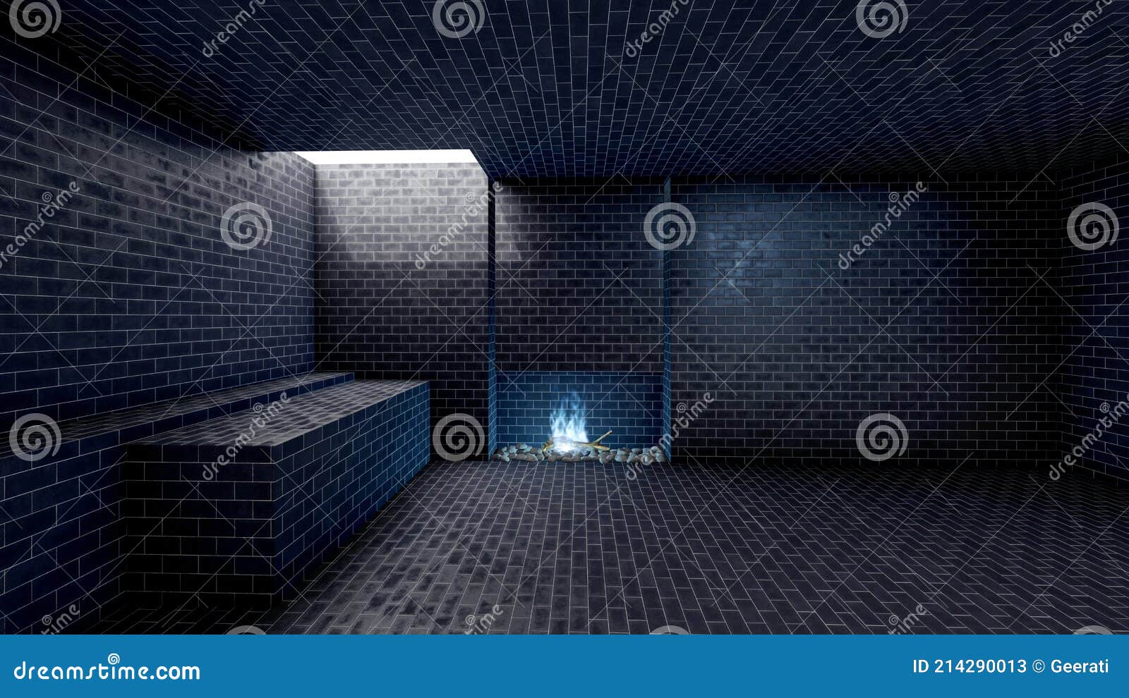 Interior of Dark Modern Empty Hall Open Space with Fireplace and Blue ...