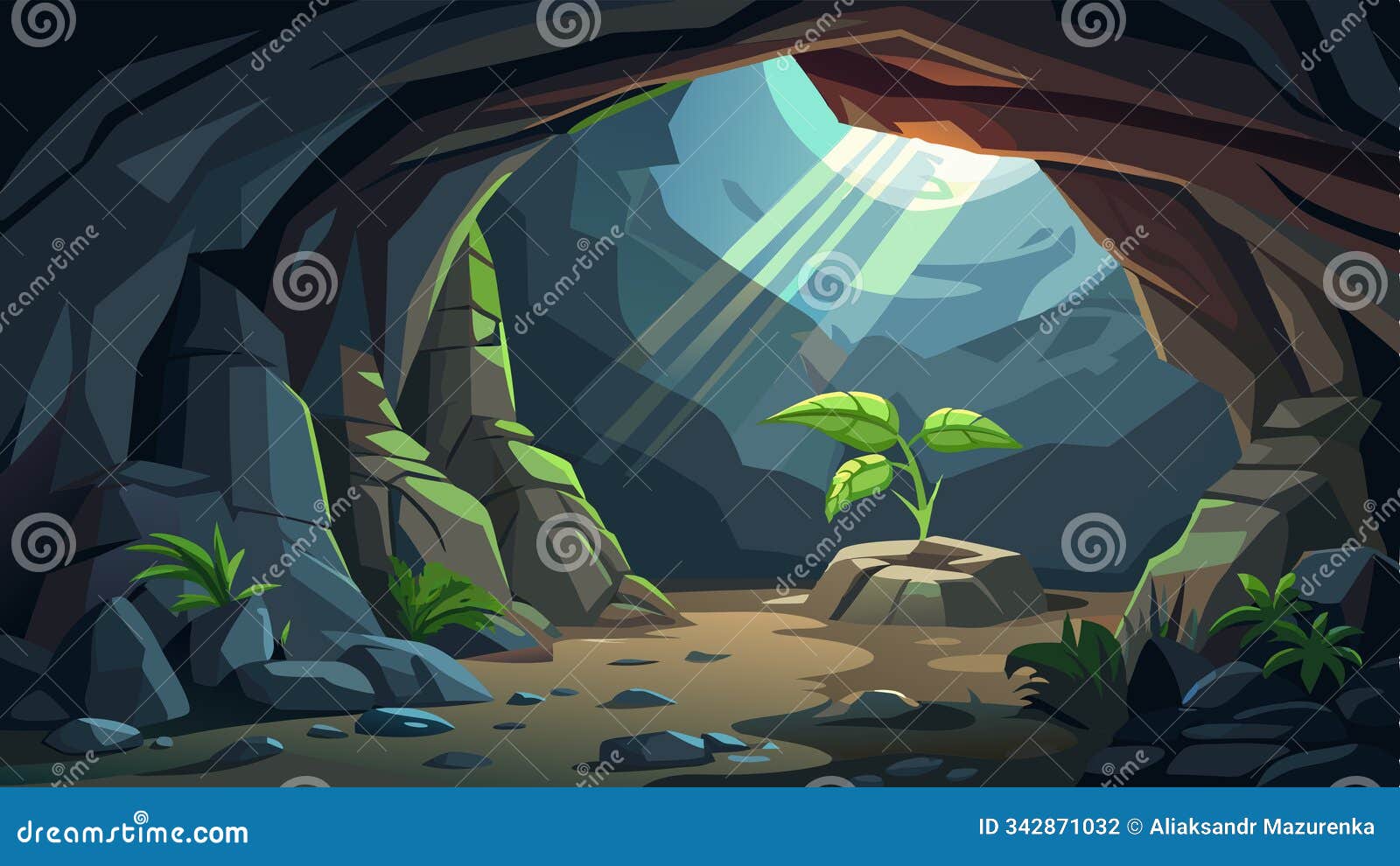 Interior of Dark Underground Cave with Rays of Sunlight Passing from ...