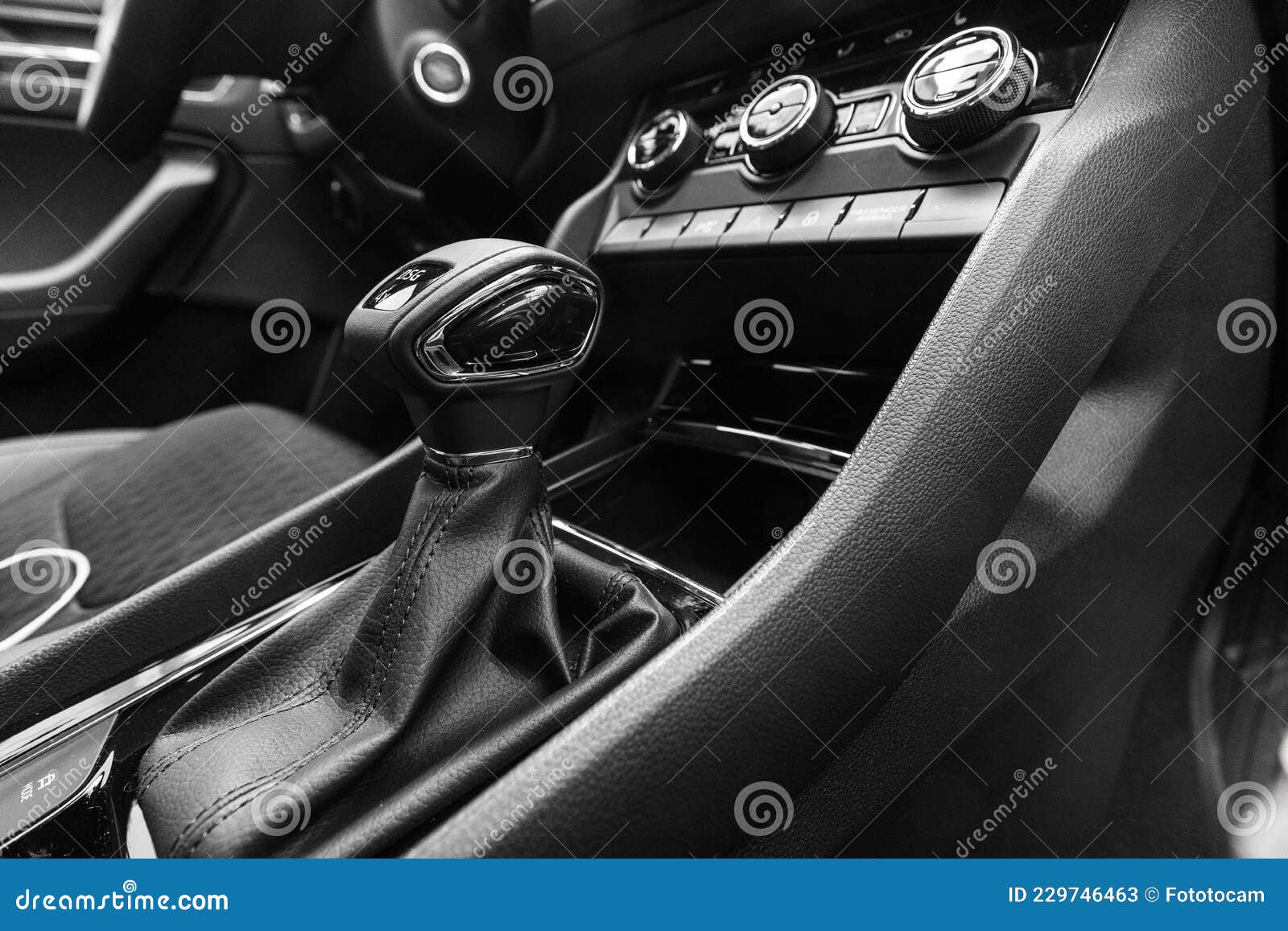 Interior Dashboard View with Automatic DSG Gear Box and Car Interior ...