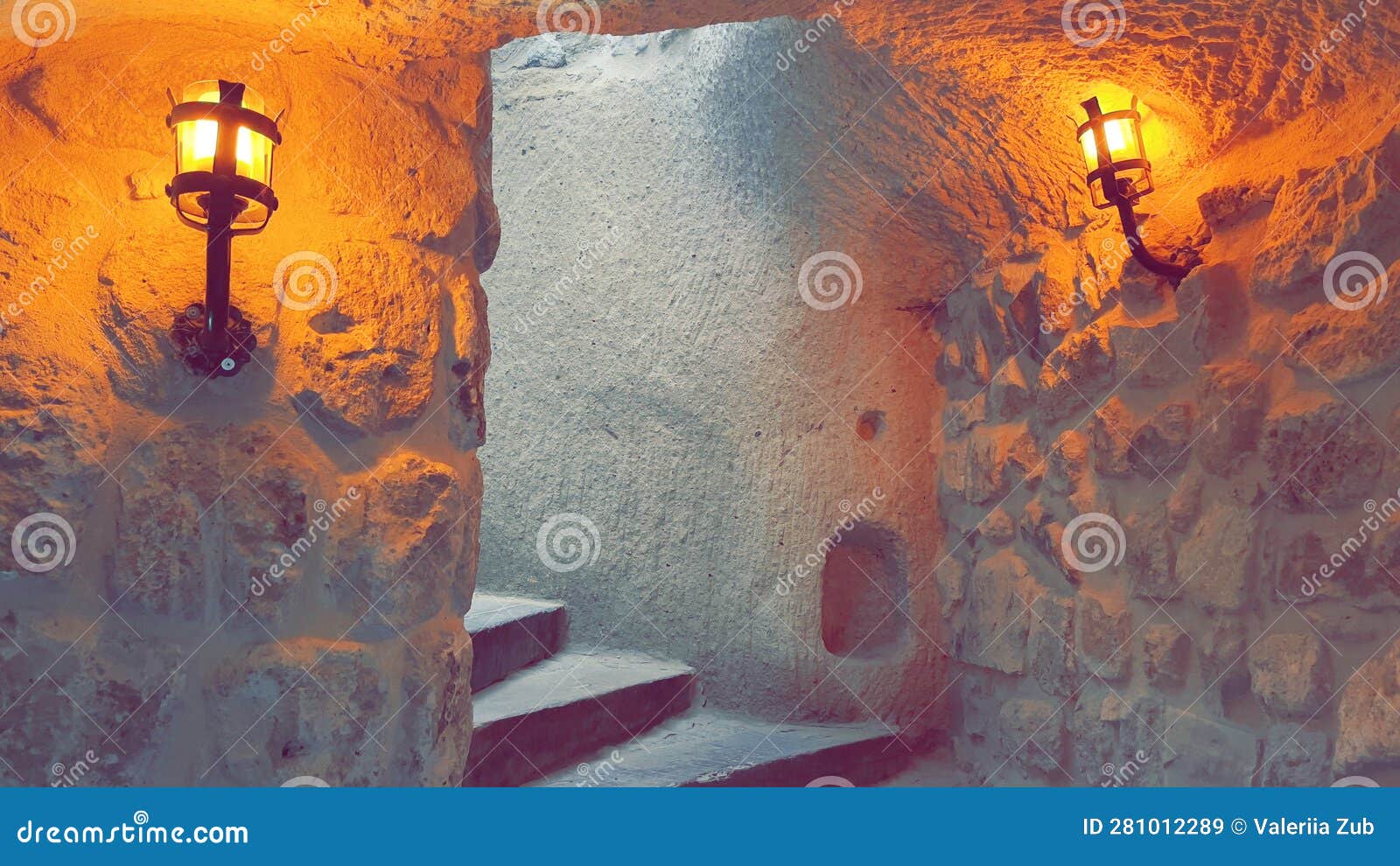 The Interior of the Day Castle. Torches at the Entrance Stock Image ...