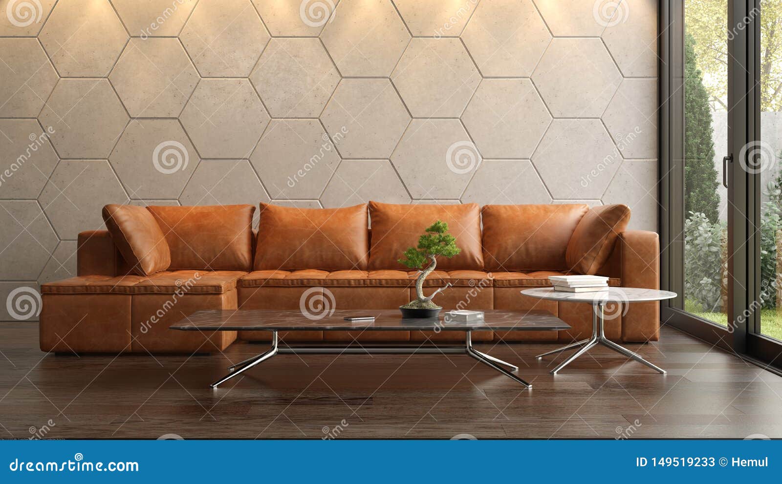 Interior De La Sala De Estar Moderna Con La Representaci?n Del Sof? 3d Stock de ilustración ...