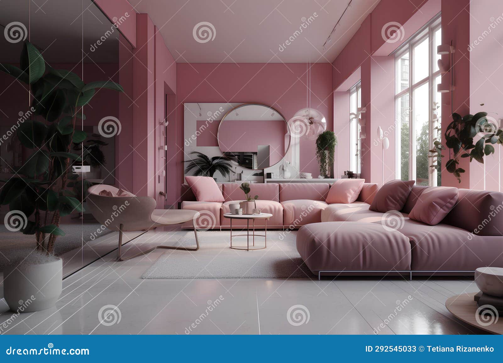 Interior De Sala De Estar En Tonos Rosa En Casa Moderna Stock de ...
