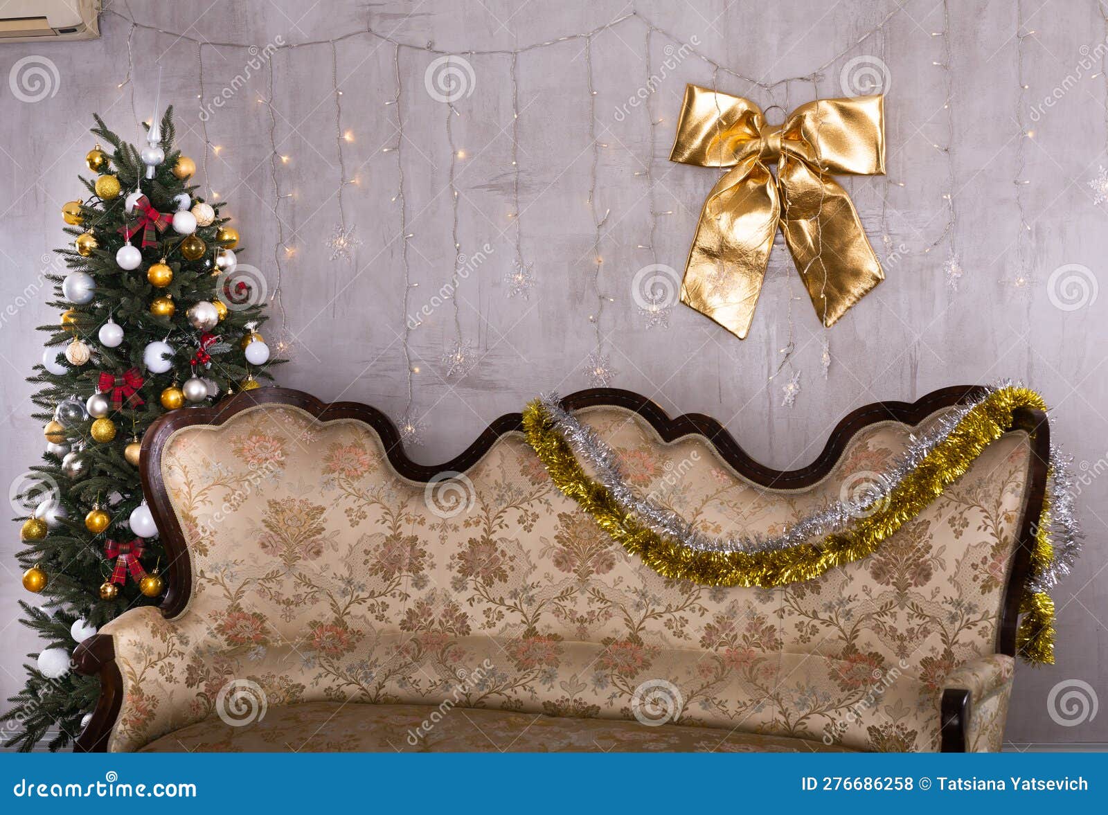 Interior with Decorated Christmas Tree and Sofa in Studio Stock Photo ...