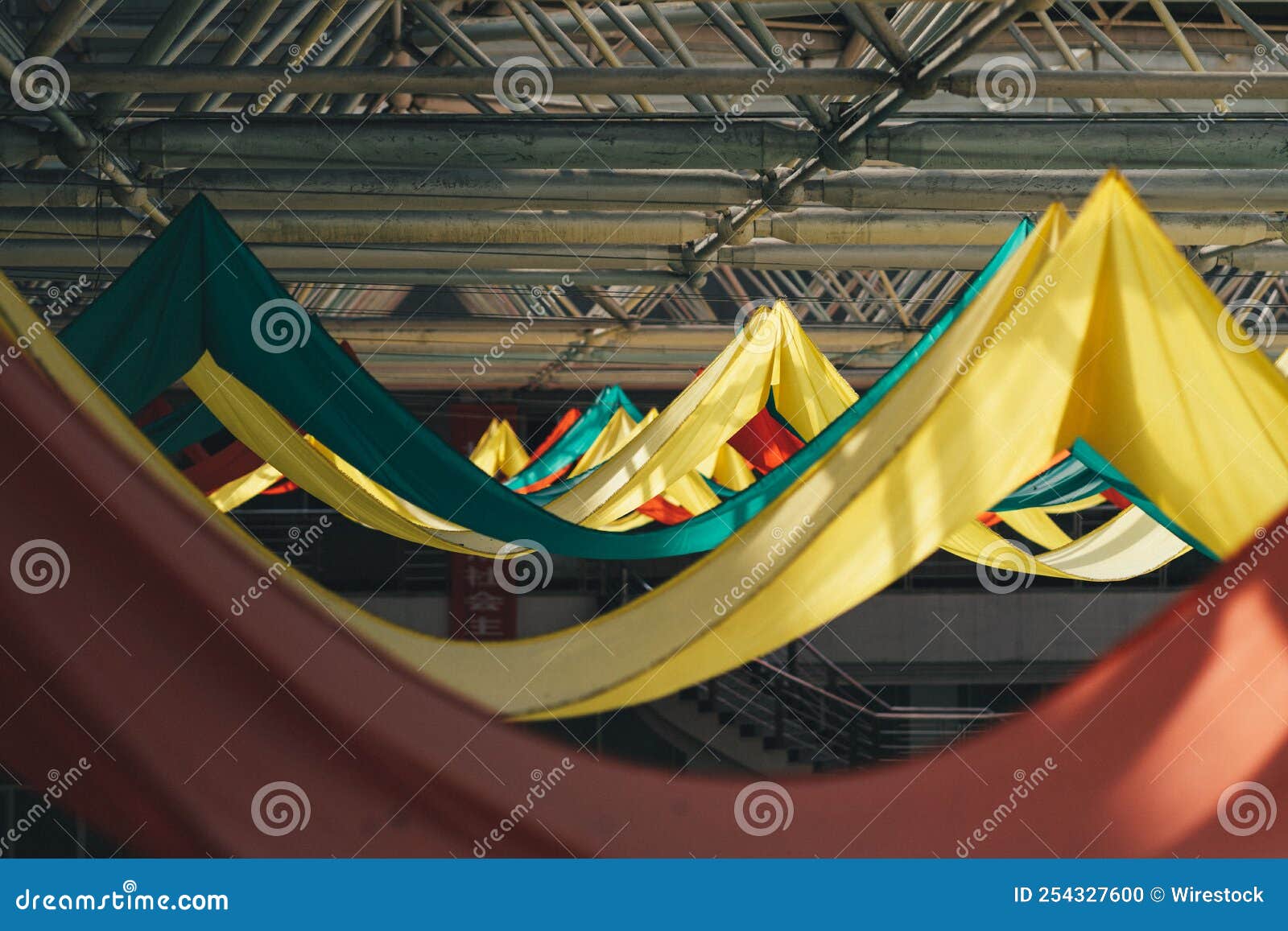 Decoration with Colorful Ceiling Drape Stock Photo - Image of inside ...