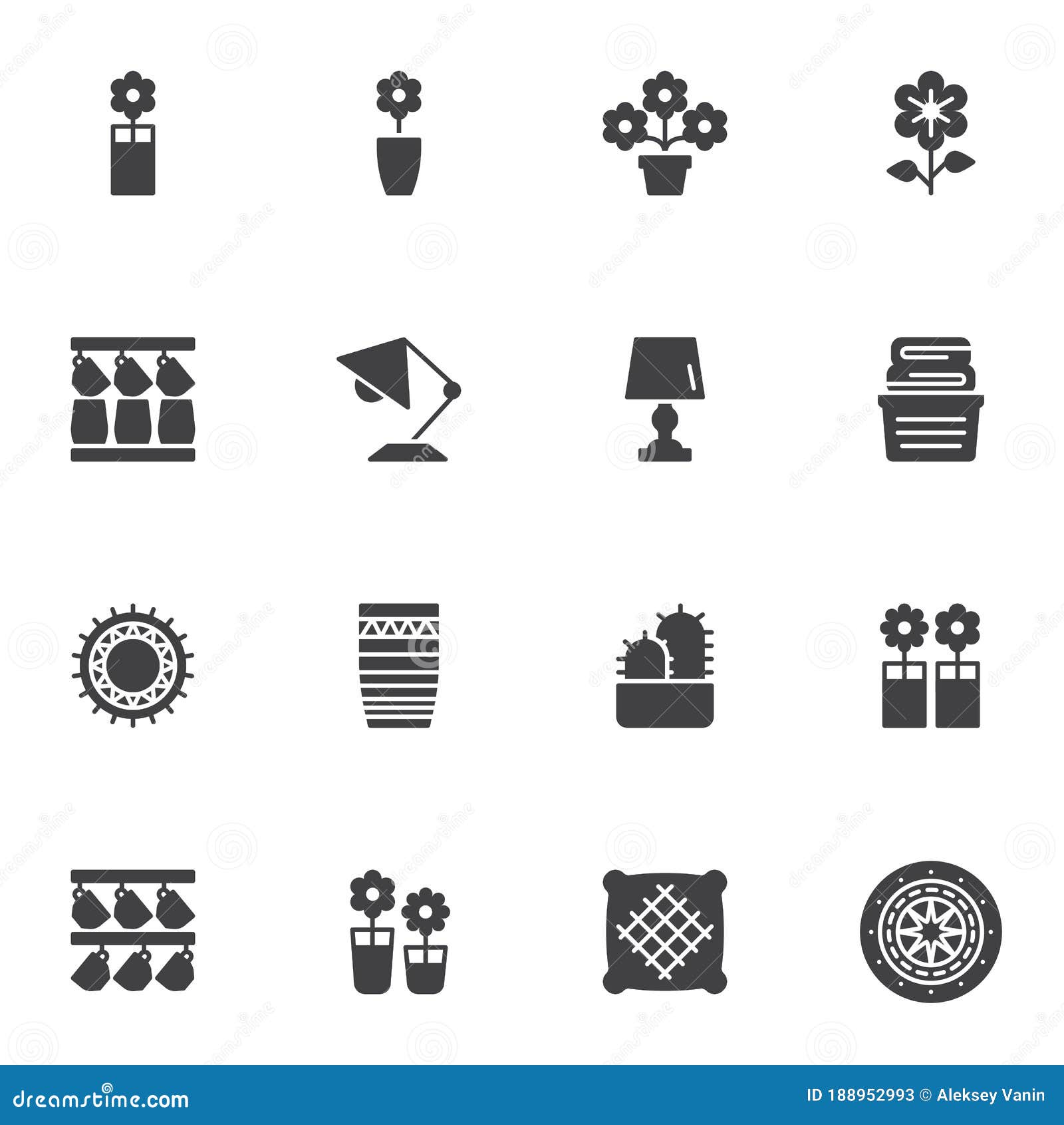 Interior Decorations Vector Icons Set Stock Vector - Illustration of ...