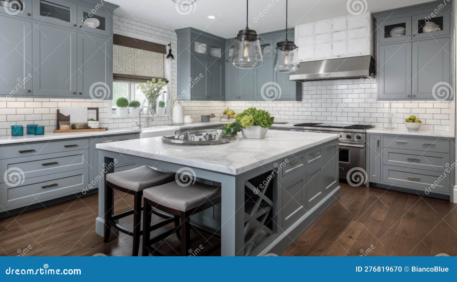 Interior Deisgn Of Kitchen In Transitional Style With Kitchen Island ...
