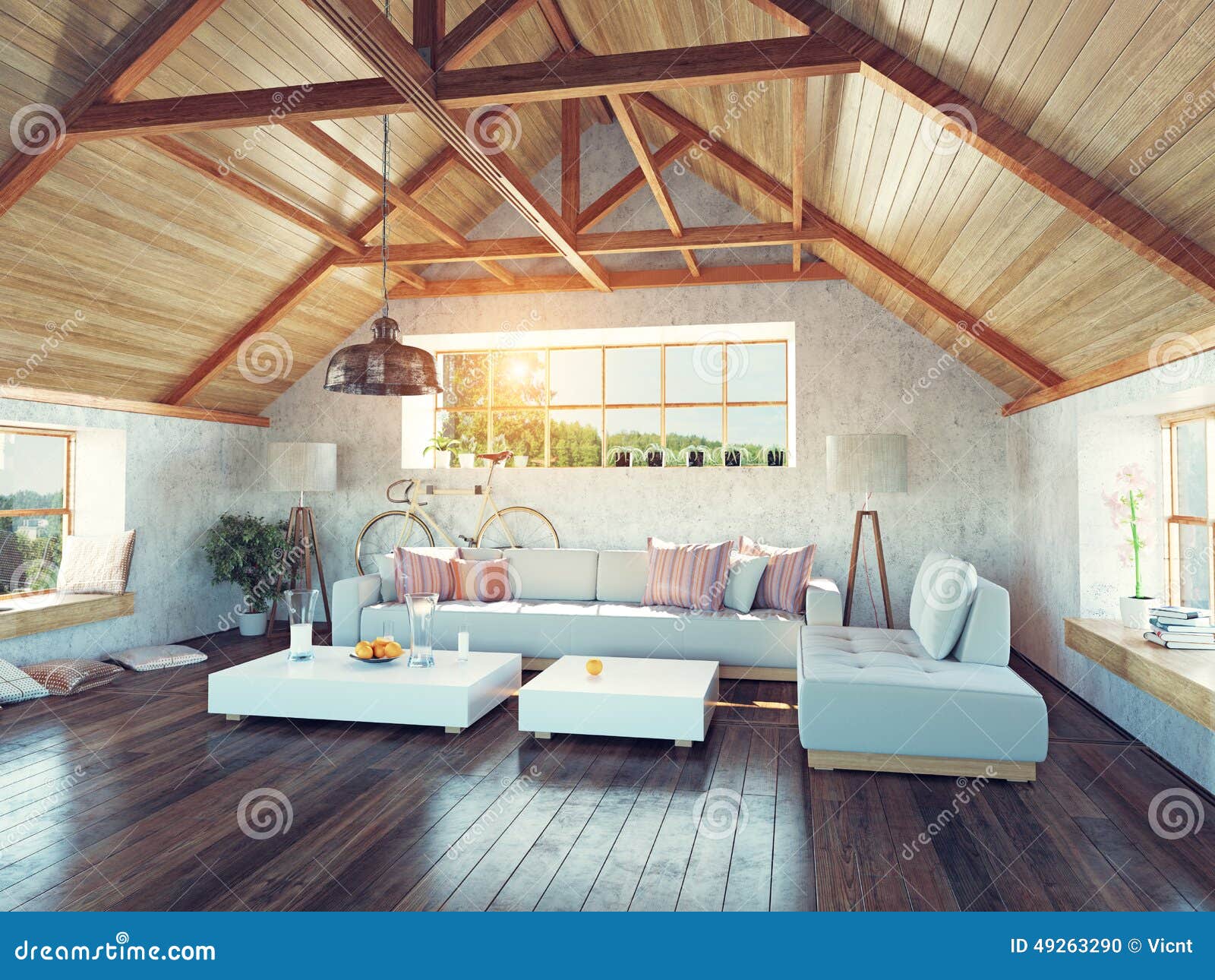 Interior del ático stock de ilustración. Ilustración de moderno - 49263290