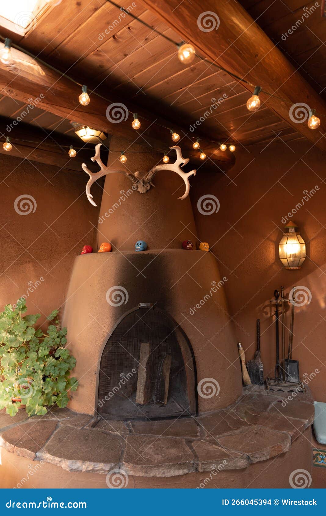 Interior Design of an Adobe Style Fireplace on Stone Ground, Vertical ...