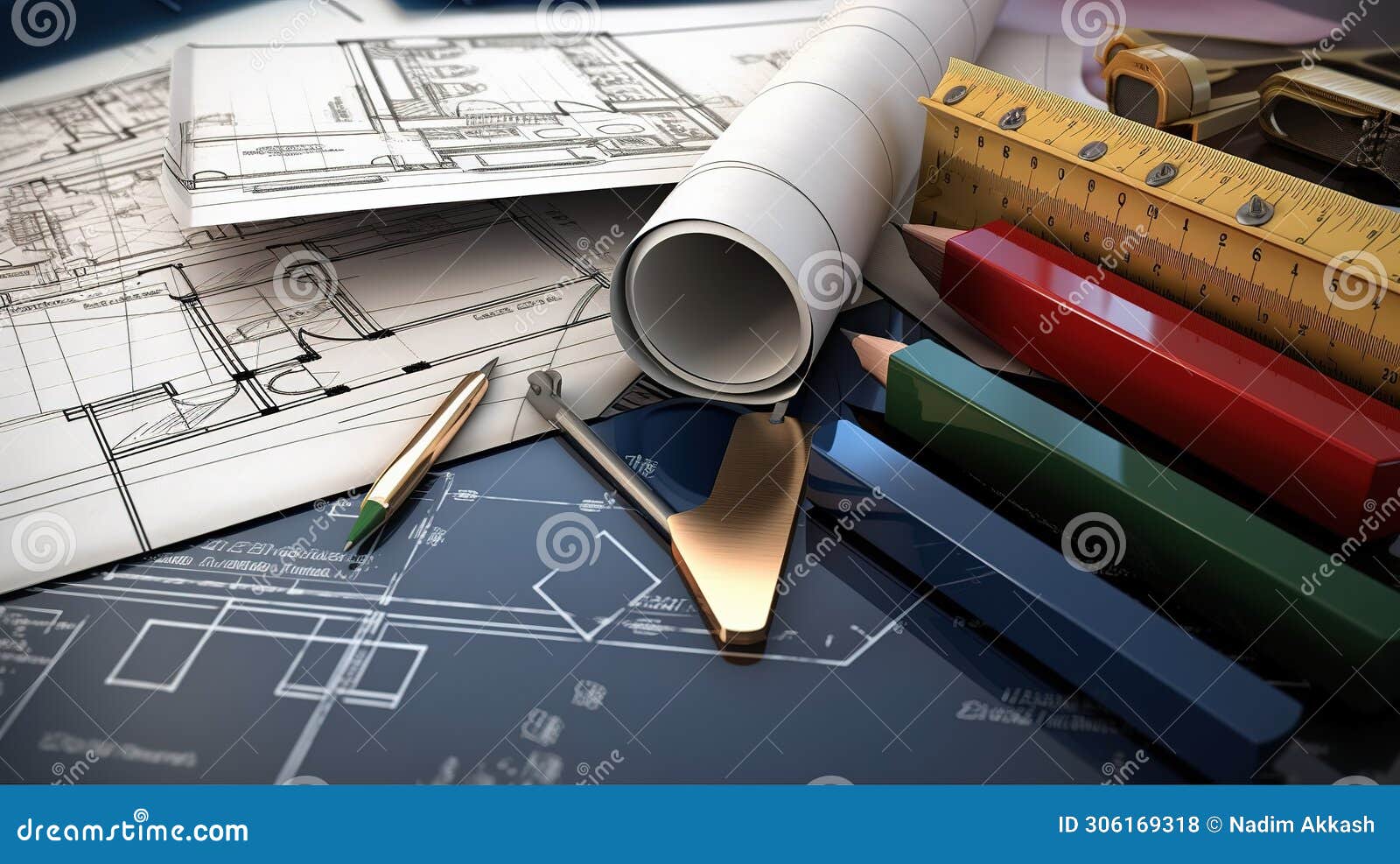 Interior Design. Architectural Materials Tools and Blueprints Ge Stock ...