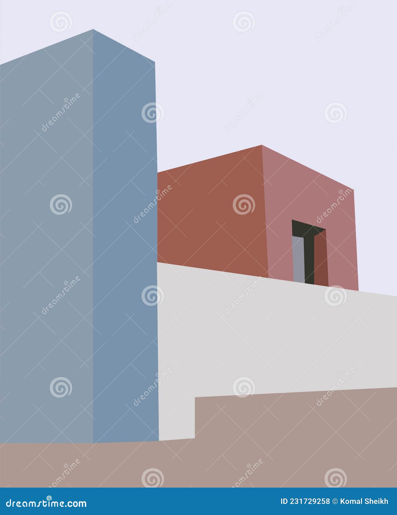 Interior Design Background Simple Modern Building with Sky Illustration ...