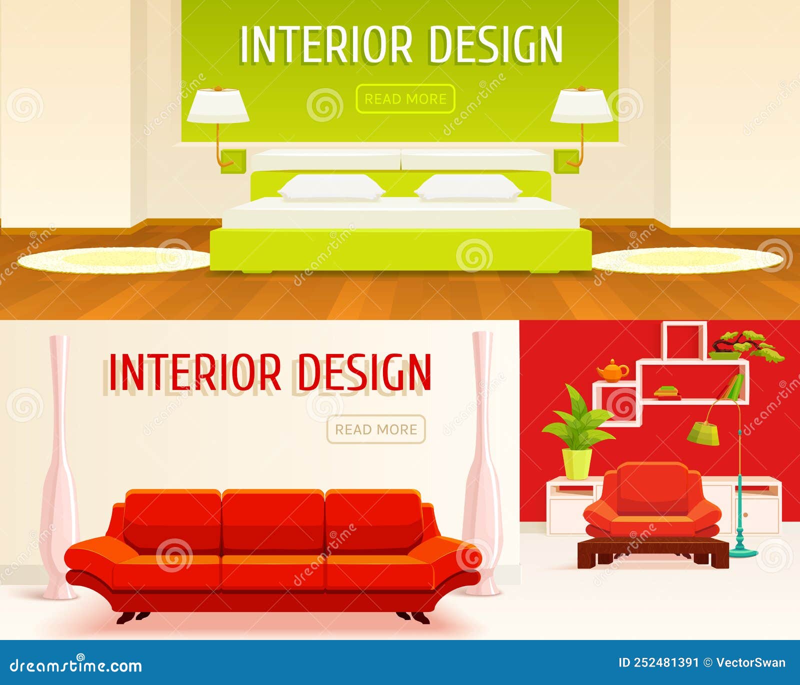 Interior Design Banners Set Stock Vector - Illustration of house ...