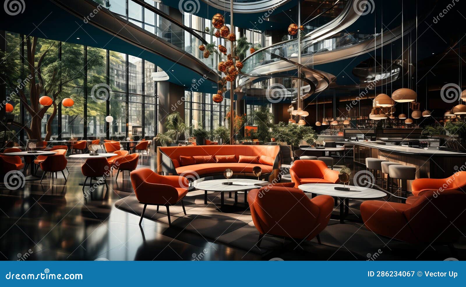 Interior Design of Beautiful Modern Cafe Bar. Generative AI. Stock ...