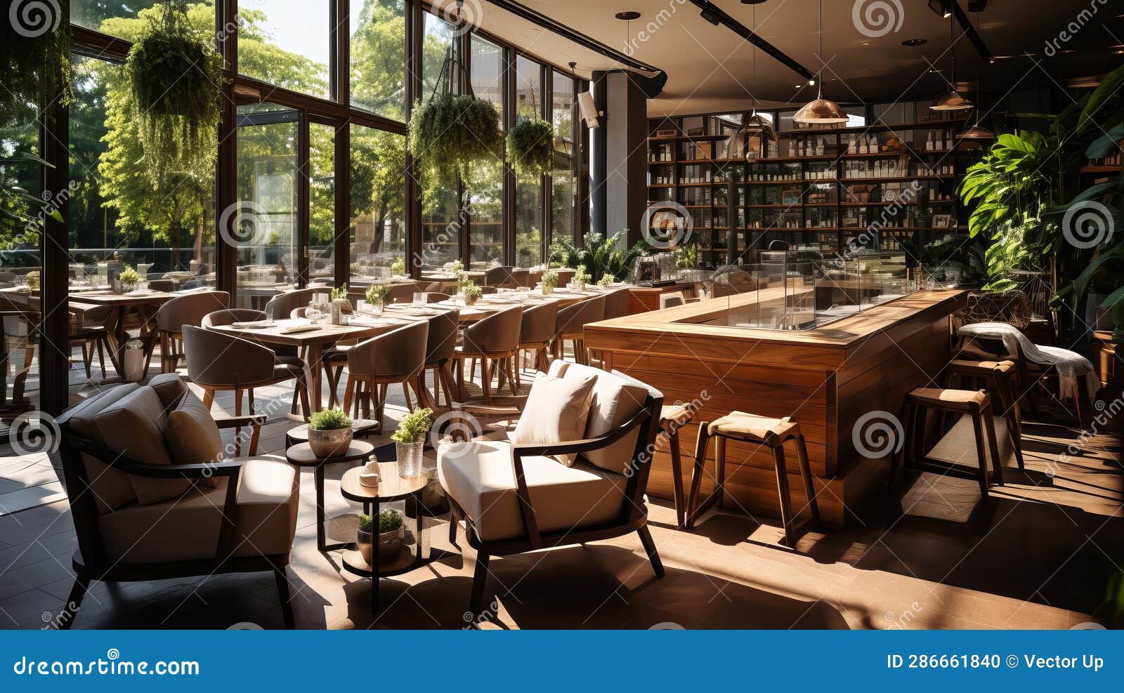Interior Design of Beautiful Modern Cafe Bar. Generative AI. Stock ...