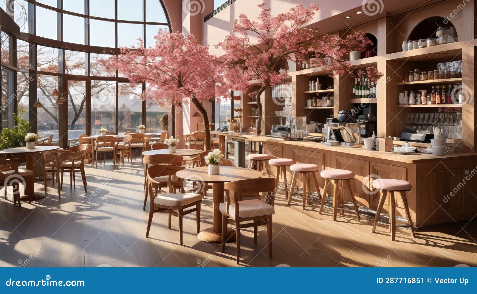 Interior Design of Beautiful Modern Cafe Bar. Generative AI. Stock ...