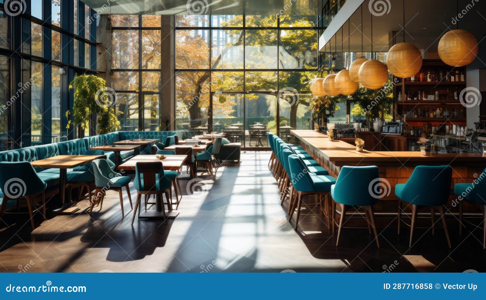 Interior Design of Beautiful Modern Cafe Bar. Generative AI. Stock ...