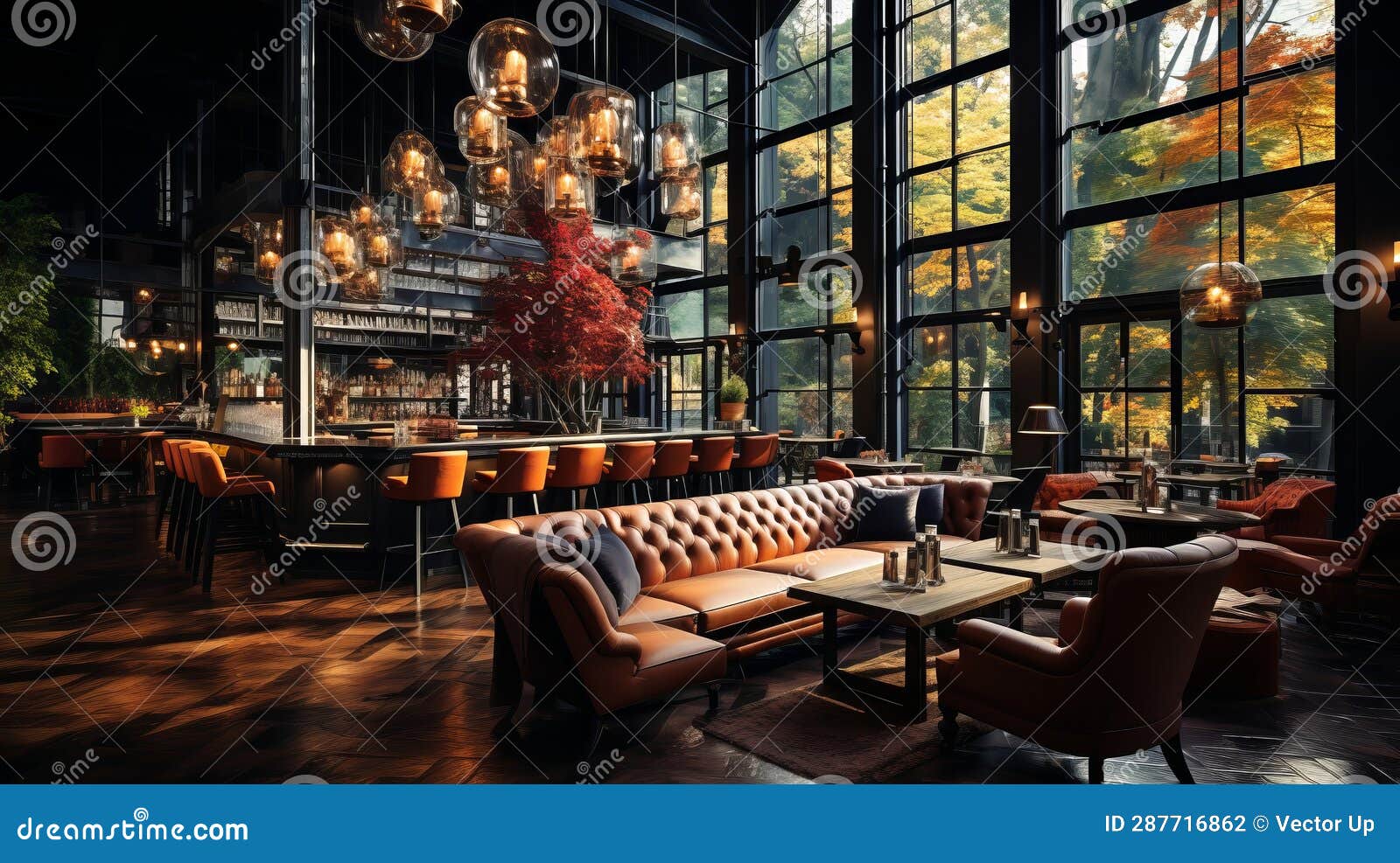 Interior Design of Beautiful Modern Cafe Bar. Generative AI. Stock ...