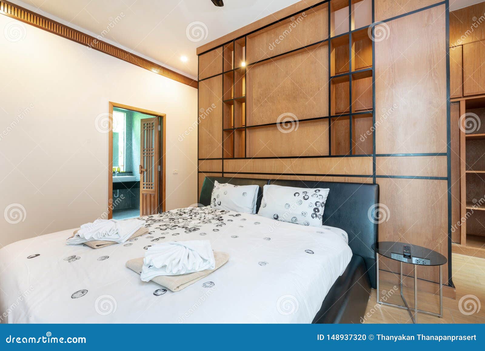 Interior Design in Bedroom High Raised Ceiling Stock Photo - Image of ...