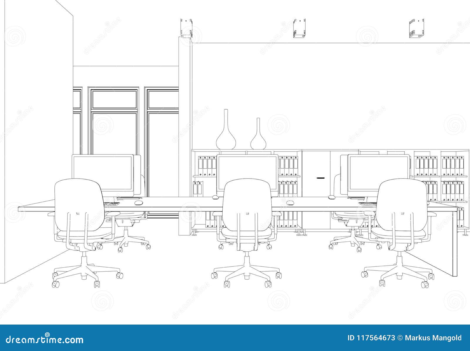 Interior Design Big Office Room with Desks Custom Drawing Stock ...