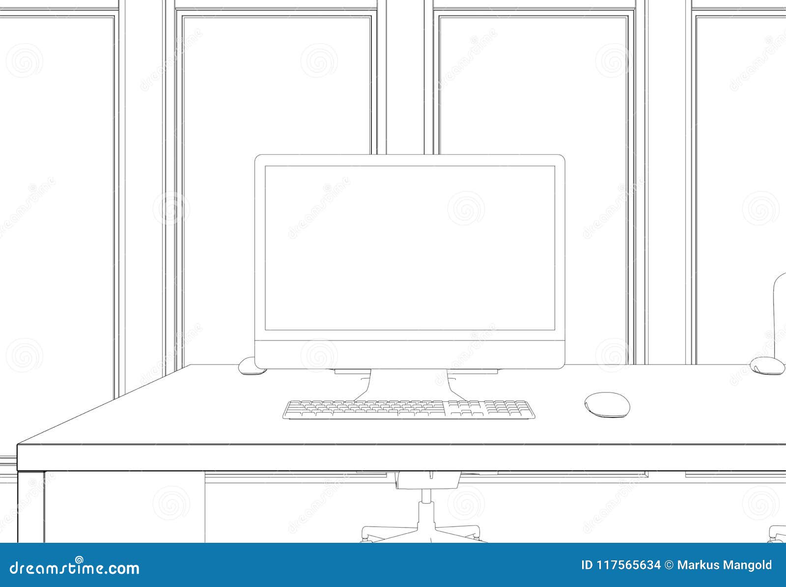 Interior Design Big Office Room with Desks Custom Drawing Stock ...