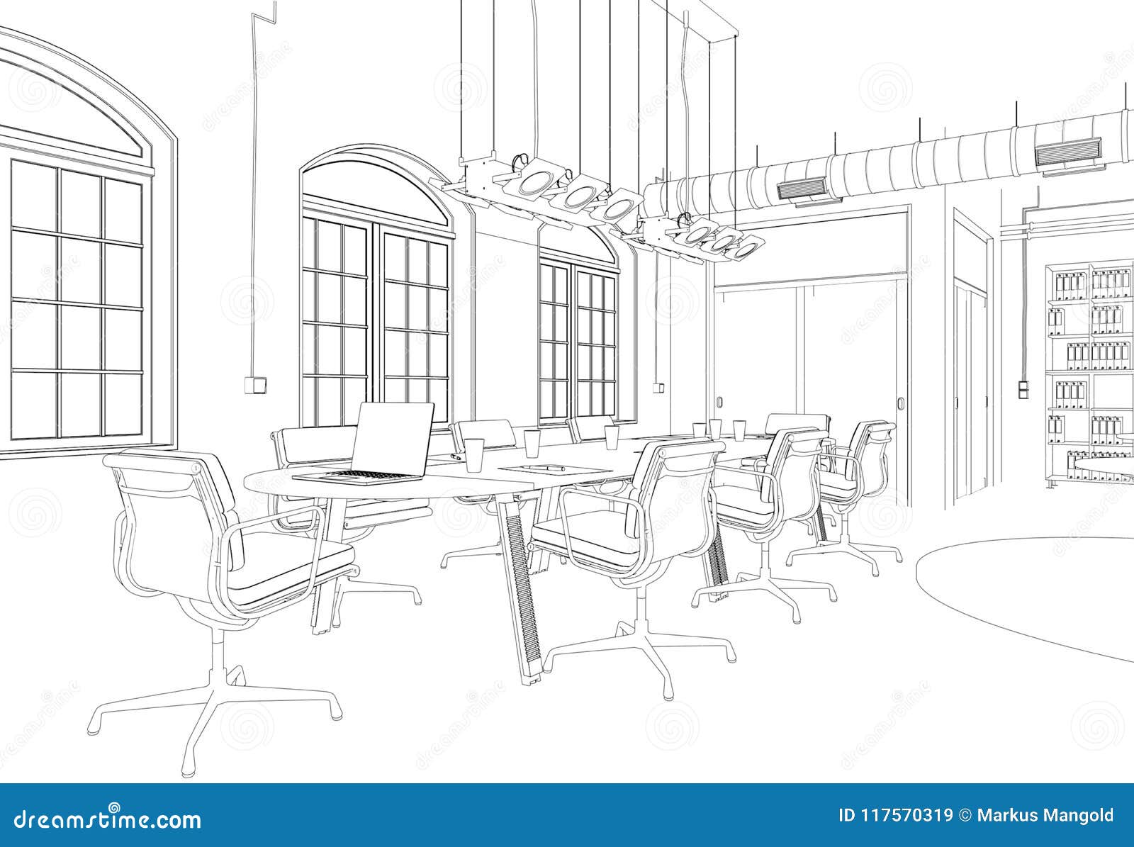 Interior Design Big Office Room with Desks Custom Drawing Stock ...