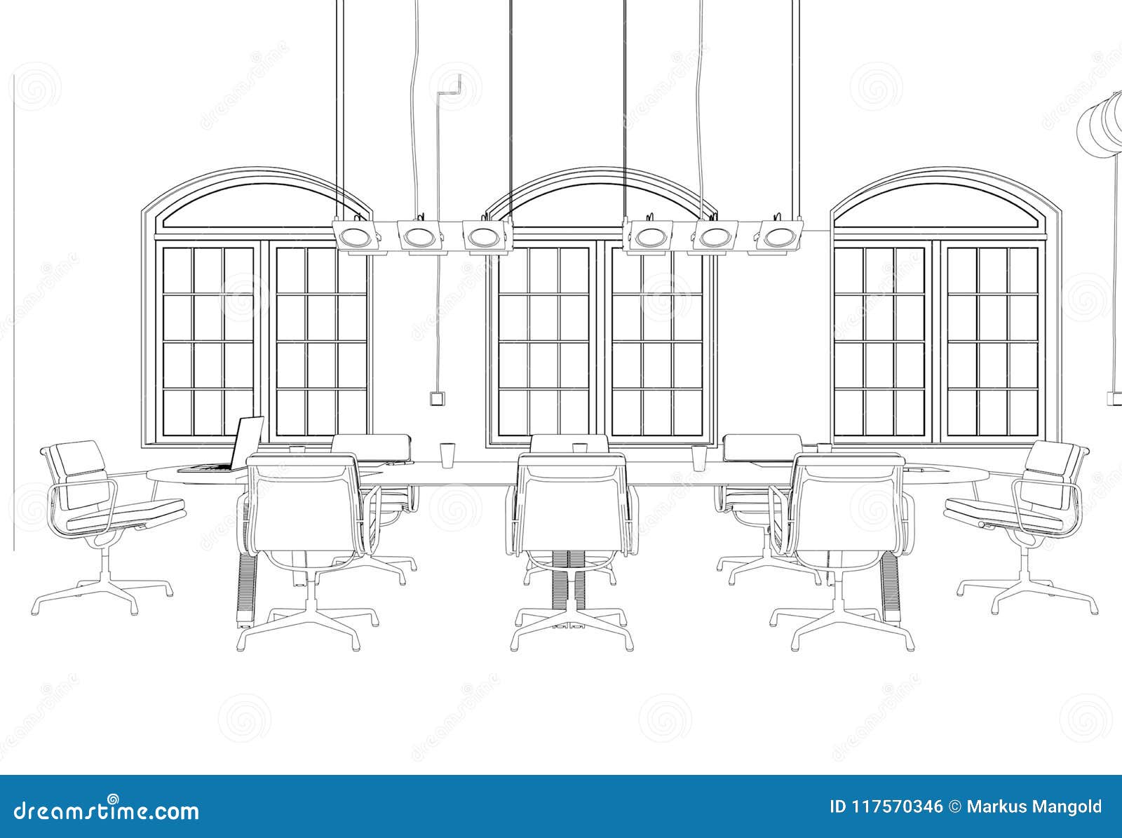 Interior Design Big Office Room with Desks Custom Drawing Stock ...
