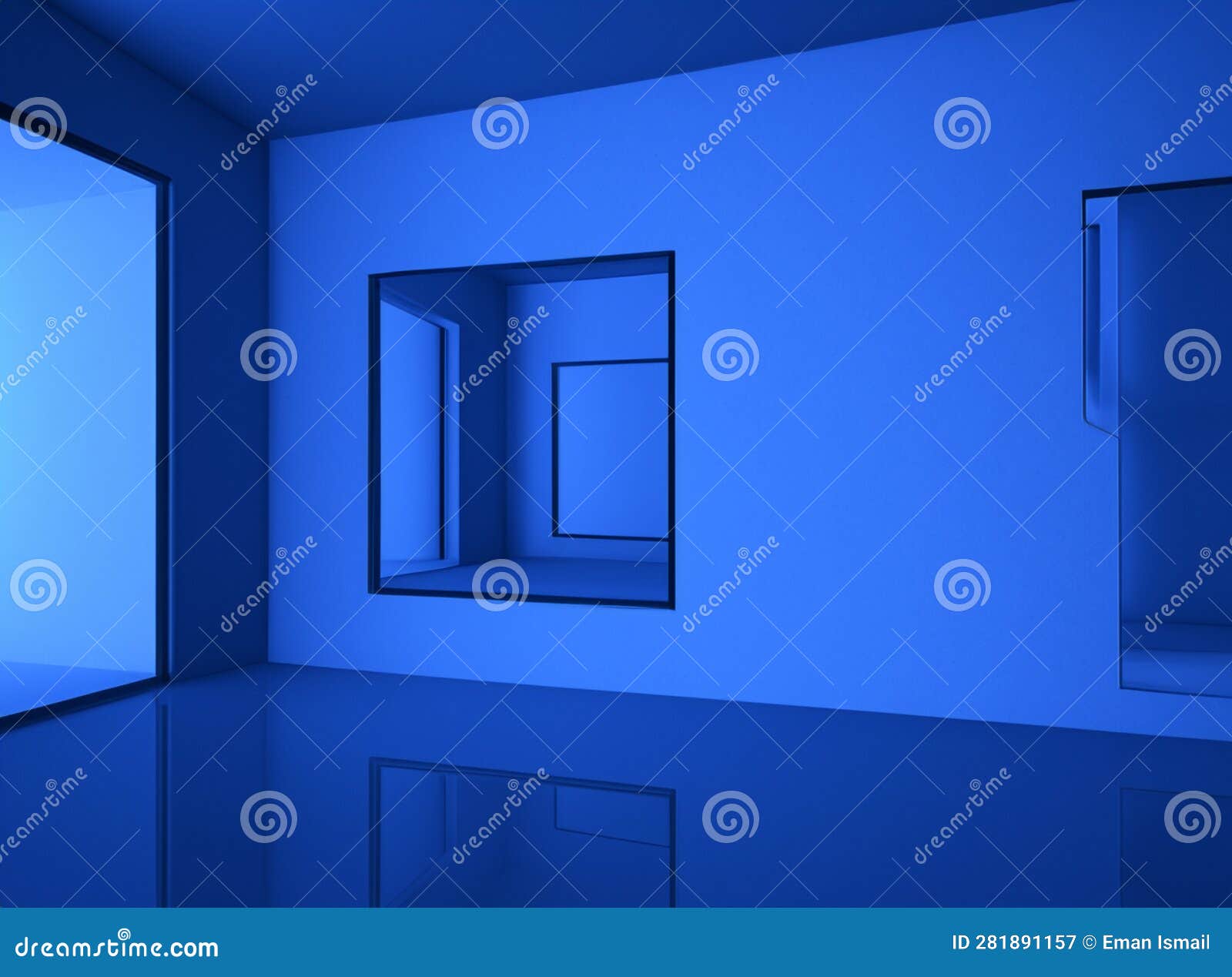 An Interior Design of a Blue Empty Room with 3d Effect Stock ...