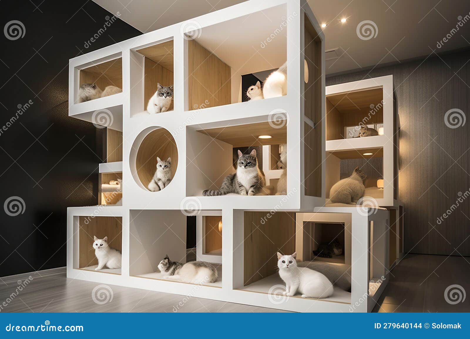 Interior Design Cat Hotel with White Wood. Generative AI Stock ...