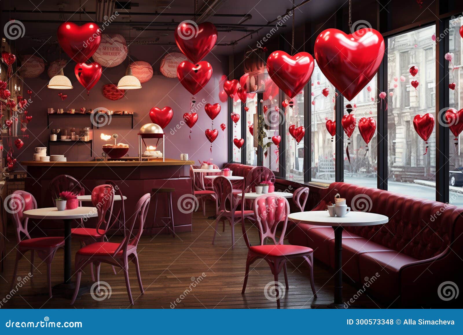 Interior Design of a Coffee Shop Decorated for Valentines Day. Stock ...