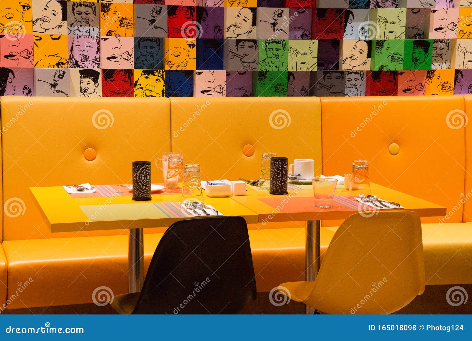 Interior Design of Colourful Restaurant with Tables and Chairs and ...