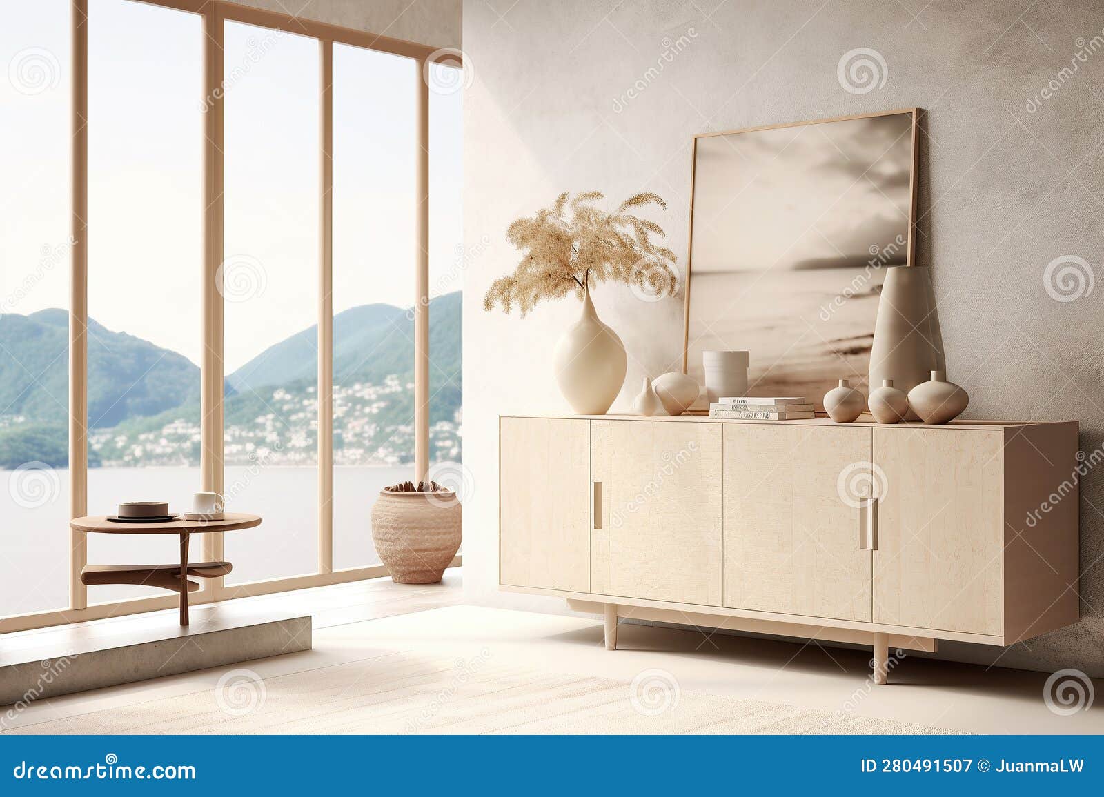 Interior Design Composition with a Modern Sideboard Next To a Large ...