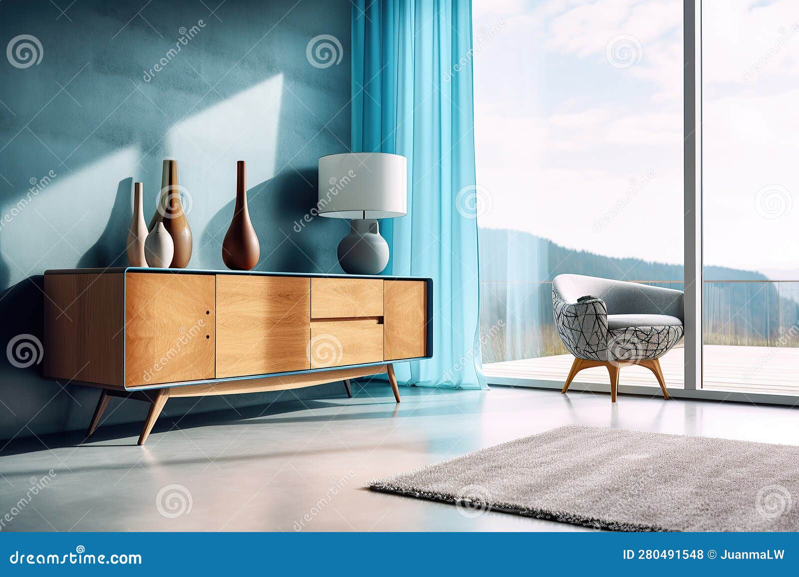 Interior Design Composition with a Modern Sideboard Next To a Large ...