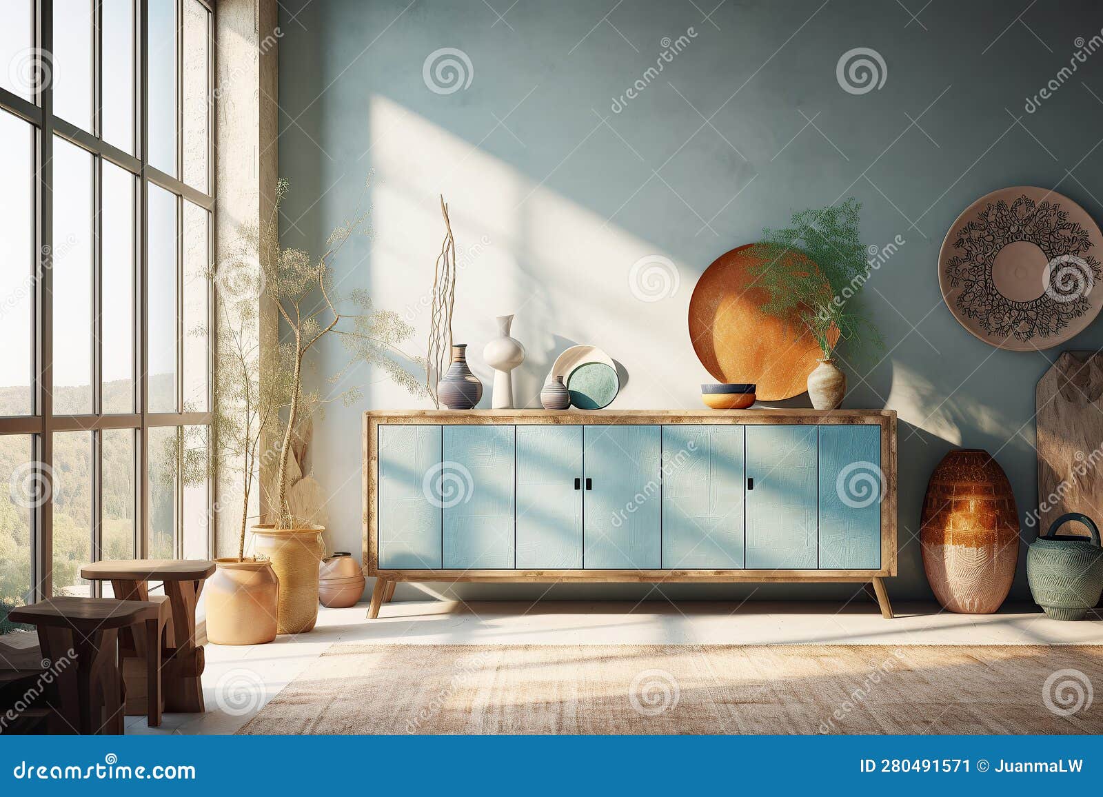 Interior Design Composition with a Modern Sideboard Next To a Large ...