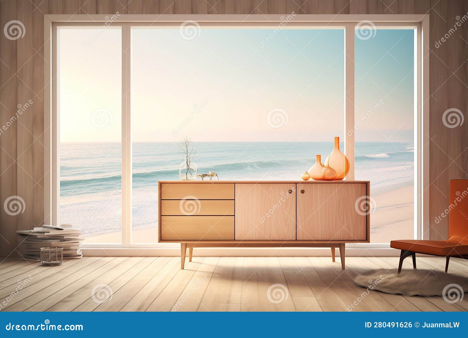 Interior Design Composition with a Modern Sideboard Next To a Large ...