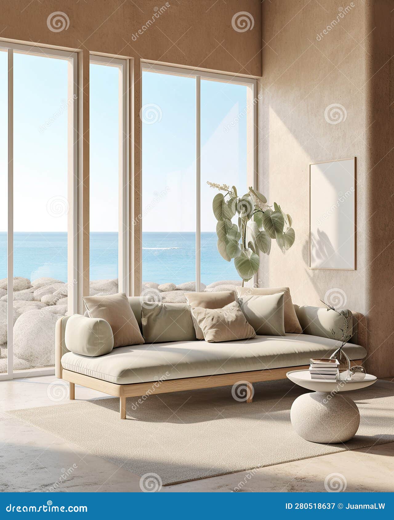 Interior Design Composition with a Modern Sofa in Front of a Large ...