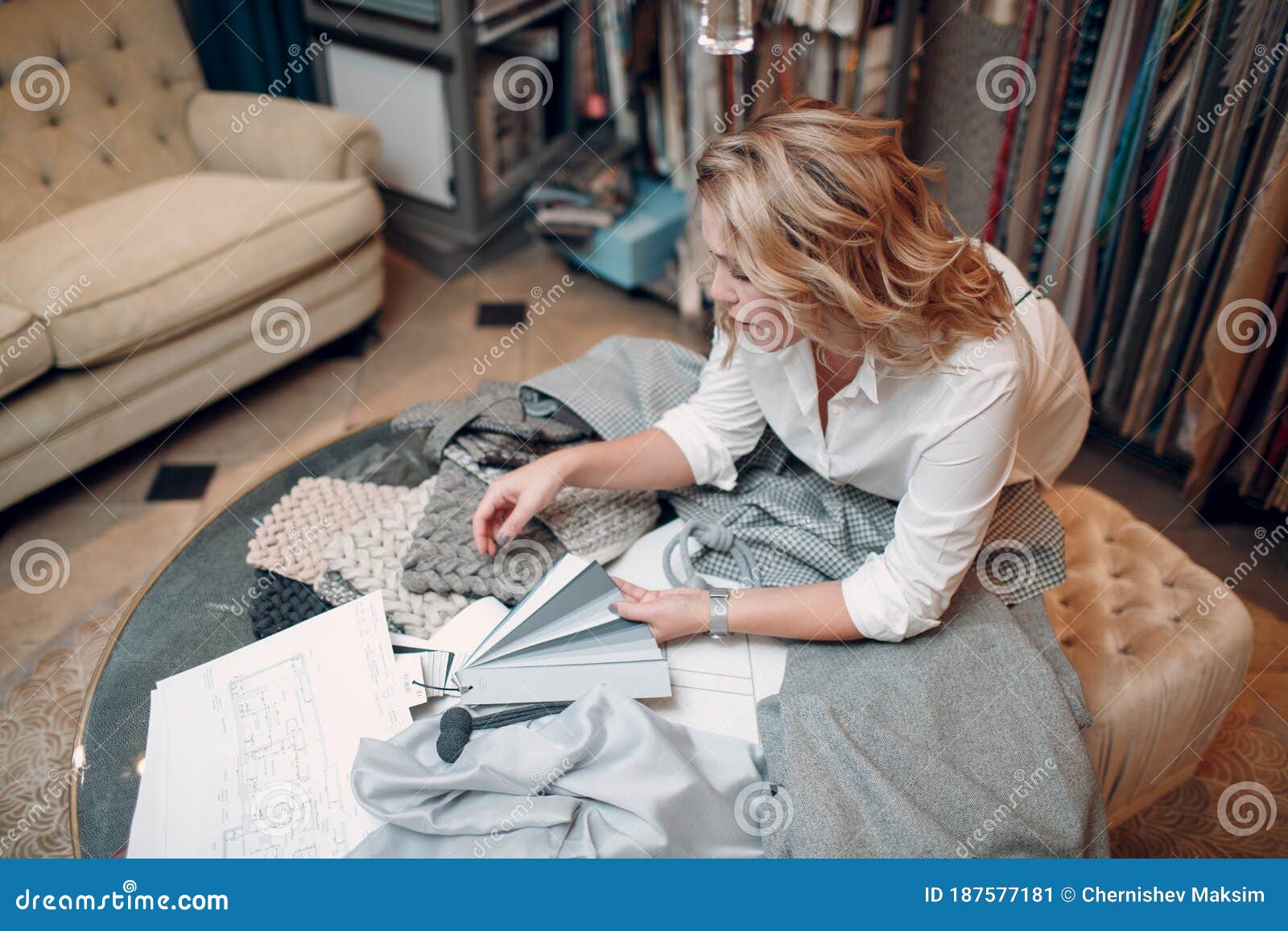 Interior Designer Woman at Work. Design and Interior Decoration. Stock ...