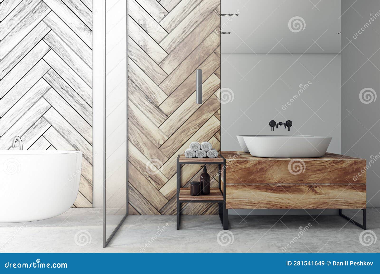 Interior Design Concept with Sketch and Visualization of Bathroom ...