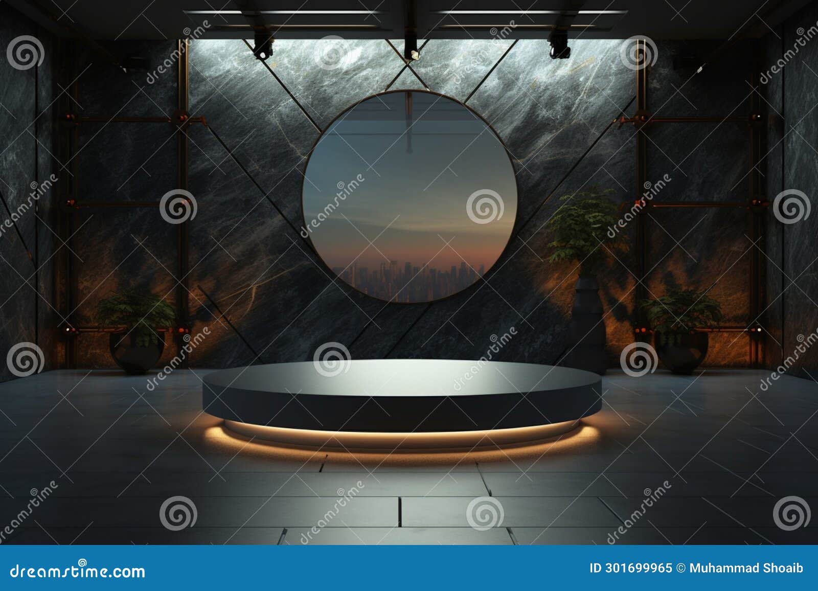Interior Design 3D Rendering Displays an Empty Platform in Showroom ...