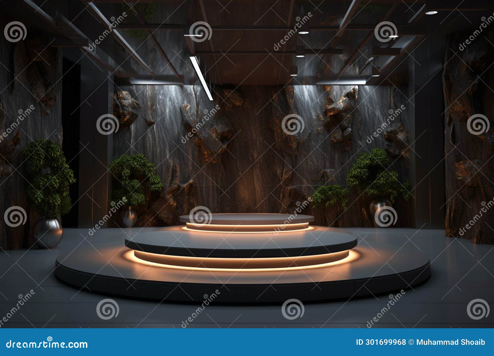 Interior Design 3D Rendering Displays an Empty Platform in Showroom ...