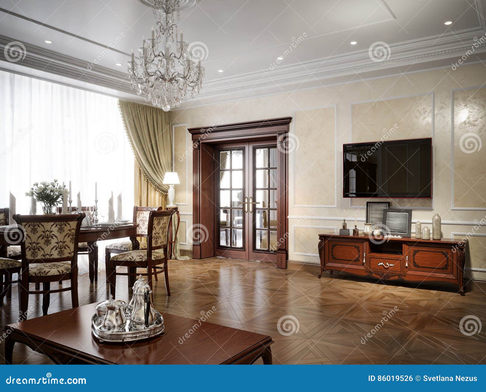 Interior Design Di Lusso Del Salone Nello Stile Classico Fotografia ...