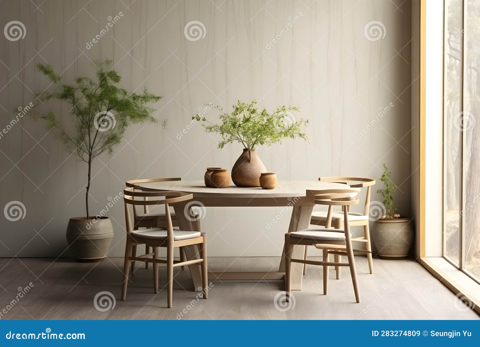 Interior Design of Dining Room Table.Mockup Empty Wall Stock ...