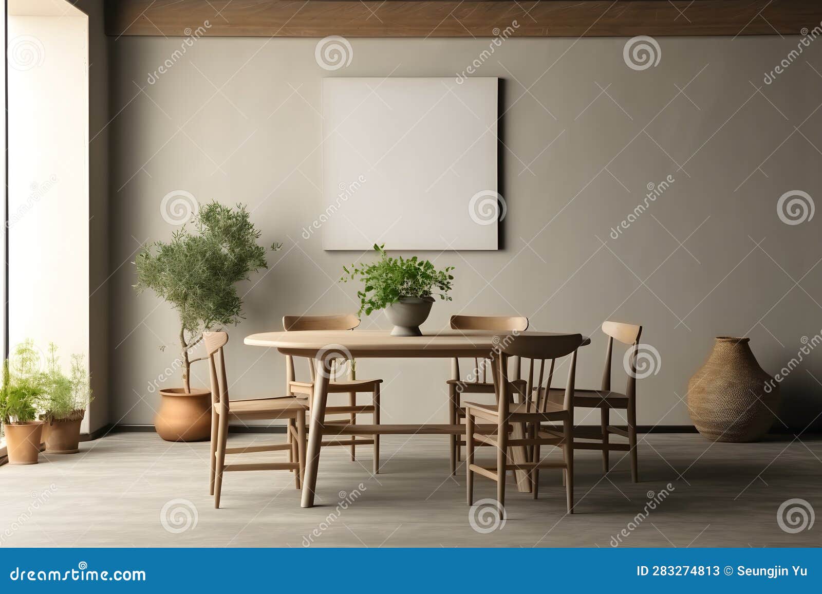 Interior Design of Dining Room Table.Mockup Empty Wall Stock ...