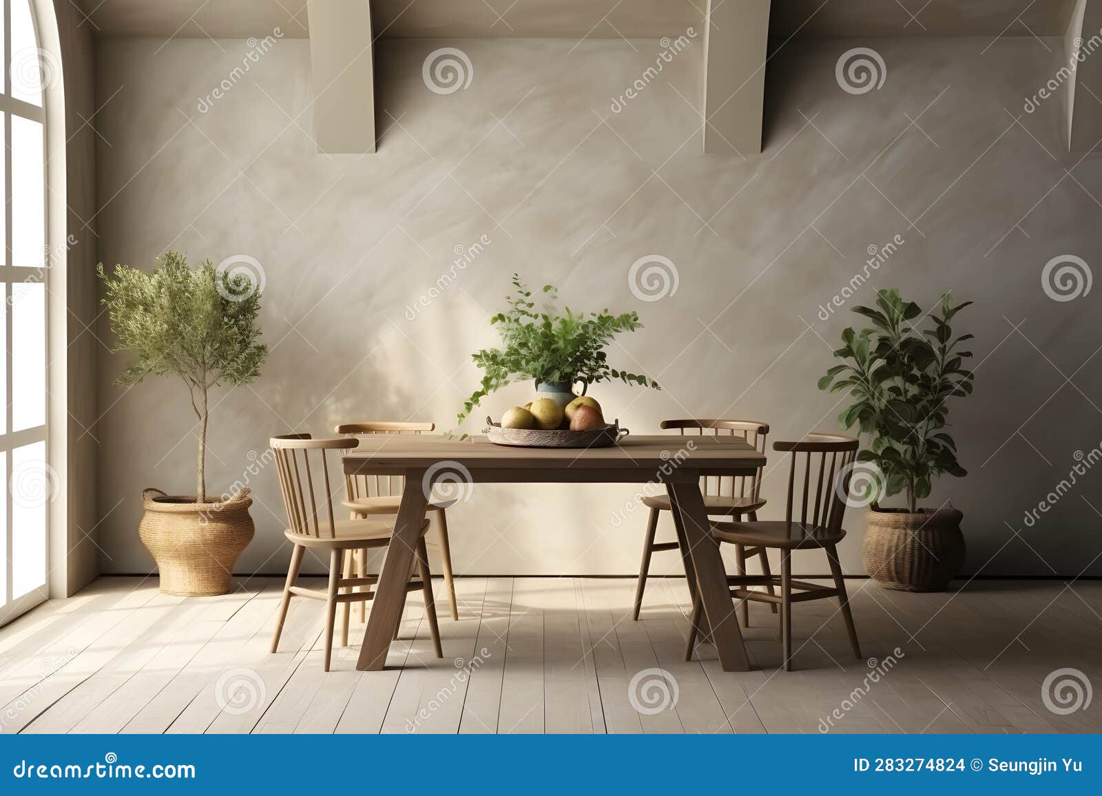 Interior Design of Dining Room Table.Mockup Empty Wall Stock ...